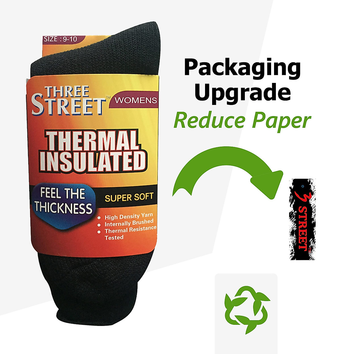 Three street Thermal Socks for Men, Heavy Thermal Thick Heat Trapping Insulated Heat Boot Thermal Comfort Warm Outdoor Skating Hiking Snowboarding Cold Weather Socks for Skiing Valentines Gift 1 Pair