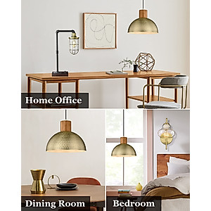 ELYONA 2 Pack Rubber Wood Hanging Lamp with Hammered Metal Shade & Rubber Wood Tripod Floor Lamp for Kitchen Island, Bar, Farmhouse Dining Room, Bedroom, Living Room