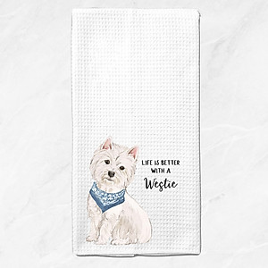 Watercolor Life is Better with a West Highland Terrier "Westie" Microfiber Kitchen Tea Bar Towel Gift for Animal Dog Lover