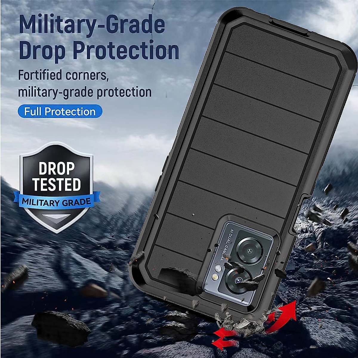 YmhxcY for OnePlus Nord N300 5G Case with Built in Screen Protector/Drop Proof 3-Layer Durable Cover,Shockproof Drop Protection Solid Rubber Case for OnePlus Nord N300 5G-Black