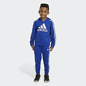 adidas Boys Zip Front French Terry Hooded Jacket and Joggers Set, Team Royal Blue, 18 Months