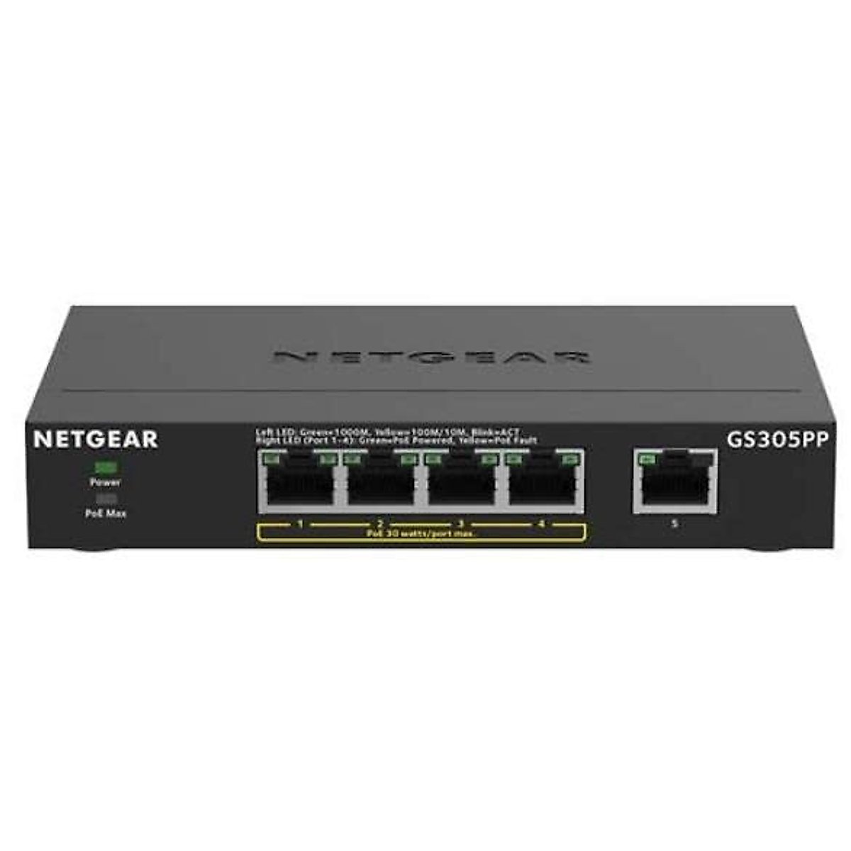 NETGEAR PoE Switch 5 Port Gigabit Ethernet Unmanaged Network Switch (GS305PP) - with 4 x PoE+ @ 83W, Desktop or Wall Mount