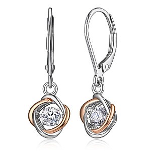 MORGAN & PAIGE Round Halo Drop Earrings for Women - 925 Sterling Silver, Premium Rhodium Plated with Dancing Solitaire Cubic Zirconia - Lightweight, Small Dangle Earring Design