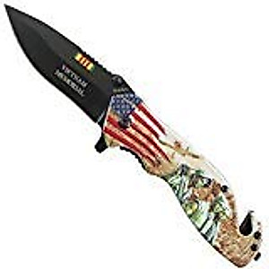 Vietnam War Memorial Knife - 8.5" Veterans Collectible w/Seatbelt Cutter