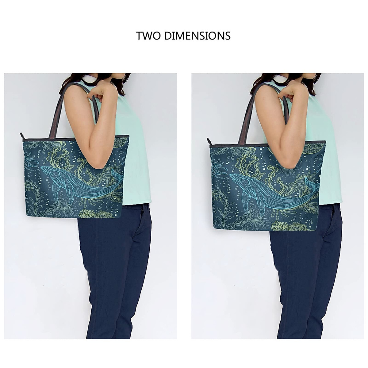 Women Tote Bag Zippered Whale Handbag Whale Tote Purse with Pockets