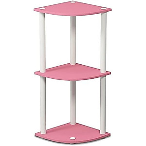 Furinno Jaya Simple Home 3-Tier Bookcase and Turn-N-Tube 3-Tier Corner Display Rack (Pink/White)