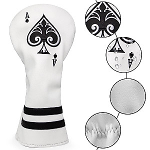 Golf Club Headcovers 3pcs Golf Ace of Spade Driver Fairway Wood Hybrid Wood Head Cover - White (PU) Leather Golf Club Headcovers