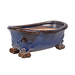 G EPGardening Vintage 10.6 Inch Rectangular Planter Flower Pot with Blue Glaze Ceramic and Drainage Claw Foot