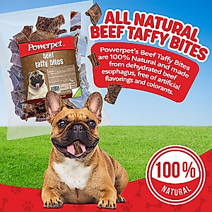 Powerpet Taffy Bites - Low Fat Premium Beef Jerky Treat, 100% Natural Beef Esophagus Dog Chew, Highly Digestible, Clean & Healthy Pet Snack, No Additives, High Protein, Improves Dental Hygiene, 8oz
