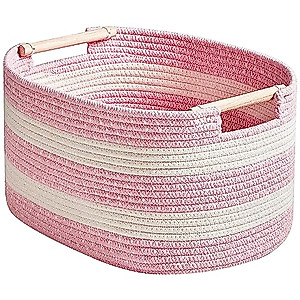 R RUNKA Decorative Storage Baskets - 15"x10.2"x9.1" Cube Storage bins for Organizing Shelves, Entryway, Closet - Versatile Baskets for Books, Towels,Toys - Pink Gift Basket for Girls - White & Pink