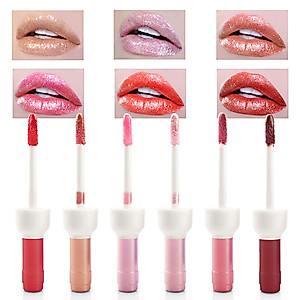 RTBYUE 6 PCS Hydrating Lip Gloss set, Red Wine Bottle Plumping Lifter Lipgloss, Glitter Moisturizing Lip Glow Oil, Long Lasting Tint Lip Stain, Natural Lip Plumper Balm (2-Generation)