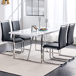 MEMUY Dining Chairs Set of 2，Morden High Back Side Dining Room Chairs, Kitchen Chairs with Faux Leather Padded Seat, Chairs for Dining Room,Kitchen, Living Room Black