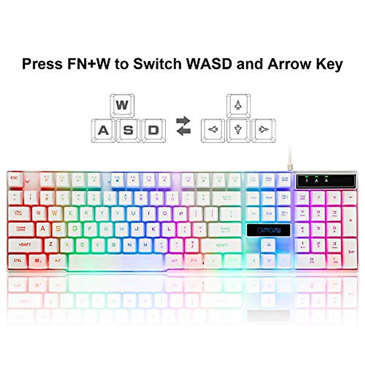 LED Backlit Wired Keyboard and Mouse Gaming Combo Mechanical Feeling Rainbow Backlight Emitting Character 3200DPI Adjustable USB Mice Compatible with PC Raspberry Pi iMac TDW910(White)