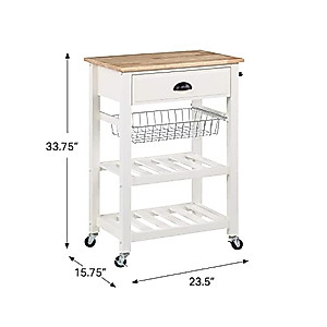OS Home and Office Furniture Model HMPNW-11 Hampton Kitchen Cart in White with Solid Rubberwood Top