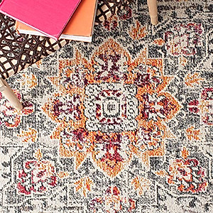 SAFAVIEH Madison Collection Area Rug - 8' x 10', Beige & Orange, Boho Chic Medallion Distressed Design, Non-Shedding & Easy Care, Ideal for High Traffic Areas in Living Room, Bedroom (MAD473E)