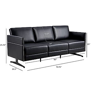 LUCKYERMORE Guest Reception Chairs 3 Seater,Black Waiting Room Chair Faux Leather Sectional Sofa Couch Executive Side Chair with Armrest Comfy Cushion for Office Lobby Conference Meeting
