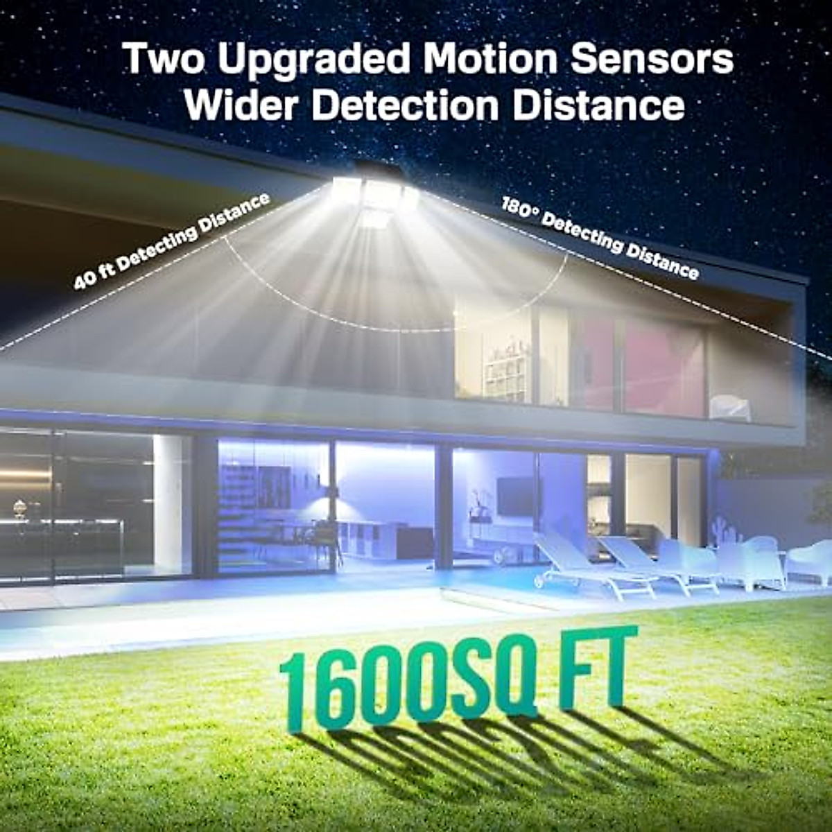 Solar Outdoor Lights - 3000LM 188 LED Motion Sensor Outdoor Lights, 4 Heads IP65 Waterproof Powered Security Flood Lights, 270°Wide Lighting Angle Wall Light with Dual Sensors for Backyard Yard Patio