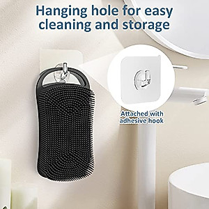 Silicone Body Scrubber, Elfrhino Shower Brush for Gentle Scrub Skin Exfoliation, Lathers well, More Hygienic, Gentle Massage with Silicone Loofah for Use in Shower to Improve Cellulite Black