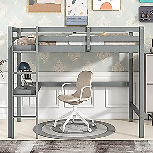 LCH Loft Bed with Built-in Desk, Solid Wood Frame for Kids Teens Adults (Twin Size, Grey)