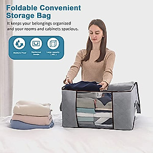 ccbye 6pcs Premium 90L Large Storage Bags, Clothes Storage Bins, Foldable Closet Organizer Storage Containers With Durable Handles, Thick Fabric For Clothing, Blanket, Comforters, Bed Sheets