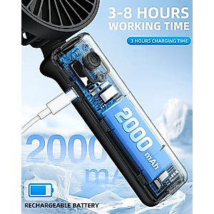 Hssio Portable Handheld Fan, Mini Desk Fan Foldable 2000mAh, 180° Ratotion, 3 Speeds, Ultra Quite, Up to 8H Long Use Time, Small Personal Cooling Fans Makeup Eyelash Fan for Women Girl