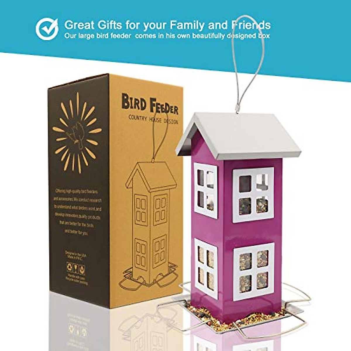 Goodeco Metal Bird Feeder Garden Decor - Bird Feeders for Outdoors Hanging,Country House Design Squirrel Proof,Easy Cleaning & Refills,Grandpa Gifts,4.7 * 10.2" (Purple)