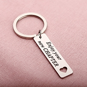 SEIRAA Retirement Gift Enjoy Your New Chapter Keychain New Beginnings Jewelry Bookworm Gift Librarian Teacher Jewelry (Enjoy Your New Chapter)