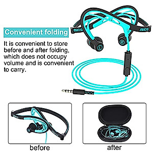 mucro Sports Headphones Wired Over Ear Behind The Neck Headphones Running Earphones Wrap Around in-Ear Stereo Earbuds with Microphone for Jogging Gym Workout