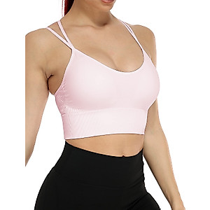 SEASUM Low Impact Sport Bras Cross Back Padded Strappy Criss Cross Cropped Bras for Yoga Workout Fitness M