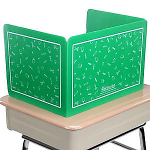 Really Good Stuff Plastic Privacy Shields for Student Desks – Set of 6 - Standard - Study Carrel Reduces Distractions - Keep Eyes from Wandering During Tests, Green with School Supplies Pattern