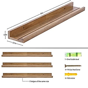 AZSKY Rustic Floating Shelves Wood Wall Shelf Light Walnut 24 Inch Narrow Wooden Photo Picture Ledge Display Wall Shelves with Lip a Set of 3 Wall Mount Shelves for Decor and Storage