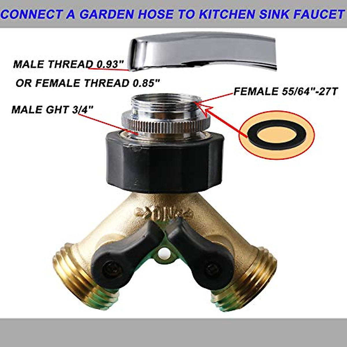 WHK Faucet Adapter Faucet to Hose Adapter Multi-Thread Garden Hose Adapter kitchen Sink Faucet Adapter to Garden Hose Brass Aerator Adapter for Female to Male and Male to Male-Chrome plated (2pack）