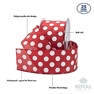 Royal Imports Polka Dot Ribbon, 2.5" (#40) Christmas Ribbon Circle Design for Floral, Craft, Holiday Decoration, 25 Yard Roll (75 FT Spool) - Red/White