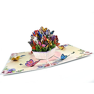 Teabug Cards Basket of Colorful Butterflies Pop Up Card, Birthday Card, Mothers Day Card, Get-Well Card, Spring and Summber Card, All Occasions