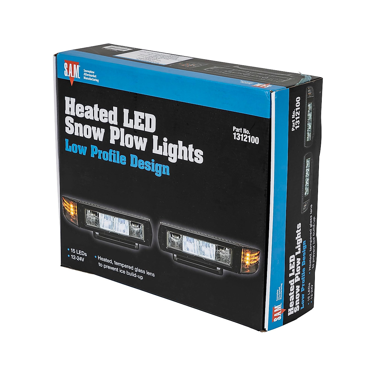 Buyers Products SAM 1312100 Low Profile Heated LED Snow Plow Lights, Tempered Glass Lens, Aluminum Housing, 6 Pin Deutsch Connector, Dual Post Mount, FMVSS108 Compliant, Snow Plow Accessories