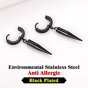 Punk Spikes Dangle Hinged Hoop Earrings for Men Women Black Huggie Earring Fashion Jewelry