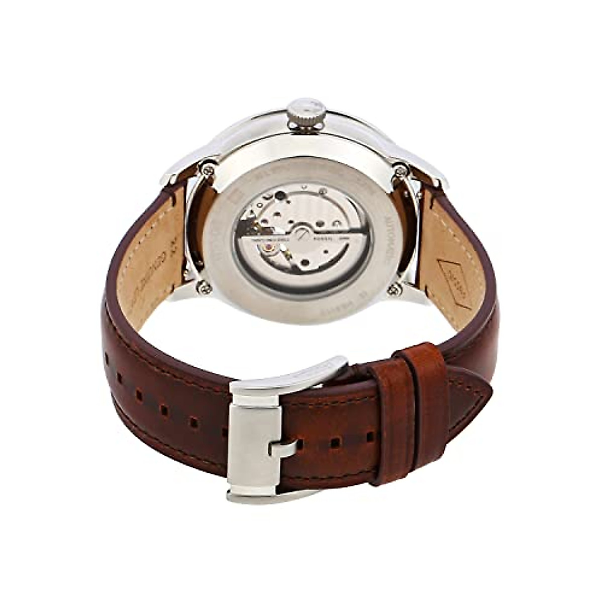 Fossil Men's Townsman Automatic Stainless Steel and Leather Two-Hand Skeleton Watch, Color: Silver, Brown (Model: ME3110)