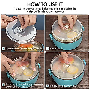 YBOBK HOME 3-Tier Cylinder Bento Lunch Box, Keep Food Warm Thermal Stackable Lunch Container For Adults To Work, Portable Insulated Stainless Steel Food Container With Bag (Blue 71oz)