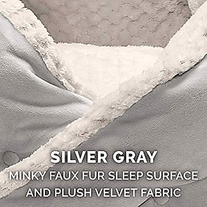 Furhaven 24" Round Medium Dog Bed Minky Plush & Velvet Calming Hug Nest, Washable - Silver Gray, 24-inch