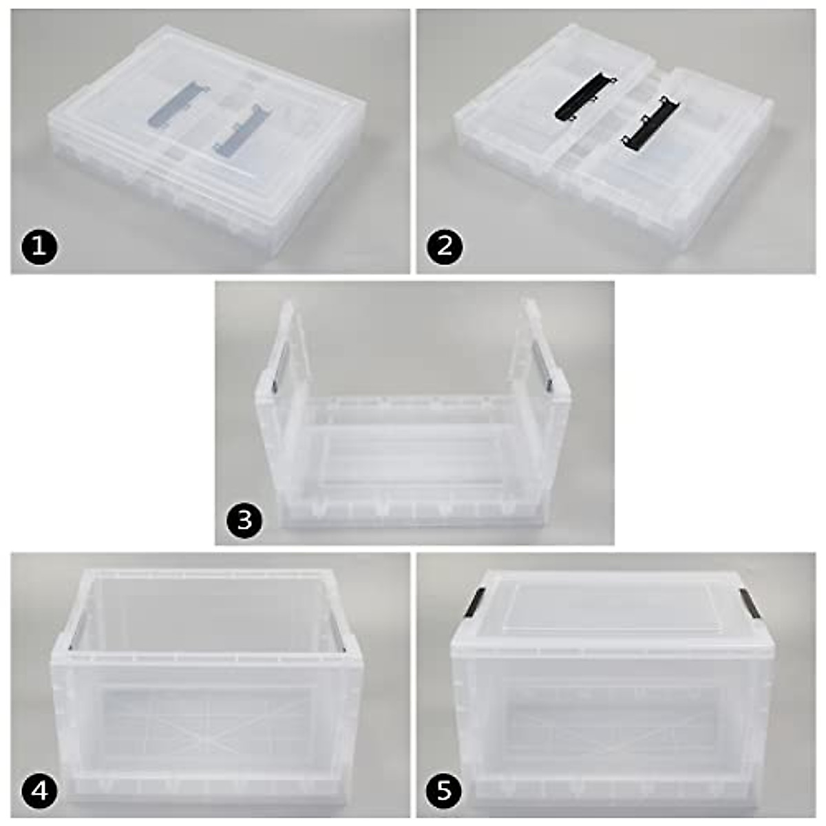 Qskely 30 L Clear Plastic Collapsible Storage Crate, Folding Storage Box with Lid, 4-Pack