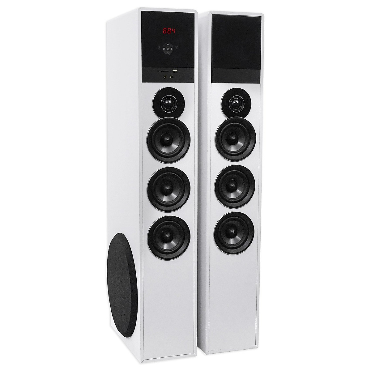 Rockville TM150W Powered Home Theater Tower Speaker System, White, 1000W, 10" Subwoofers, Bluetooth, USB/SD Playback, FM Radio, Remote Control, Karaoke Ready, Perfect for Home Entertainment