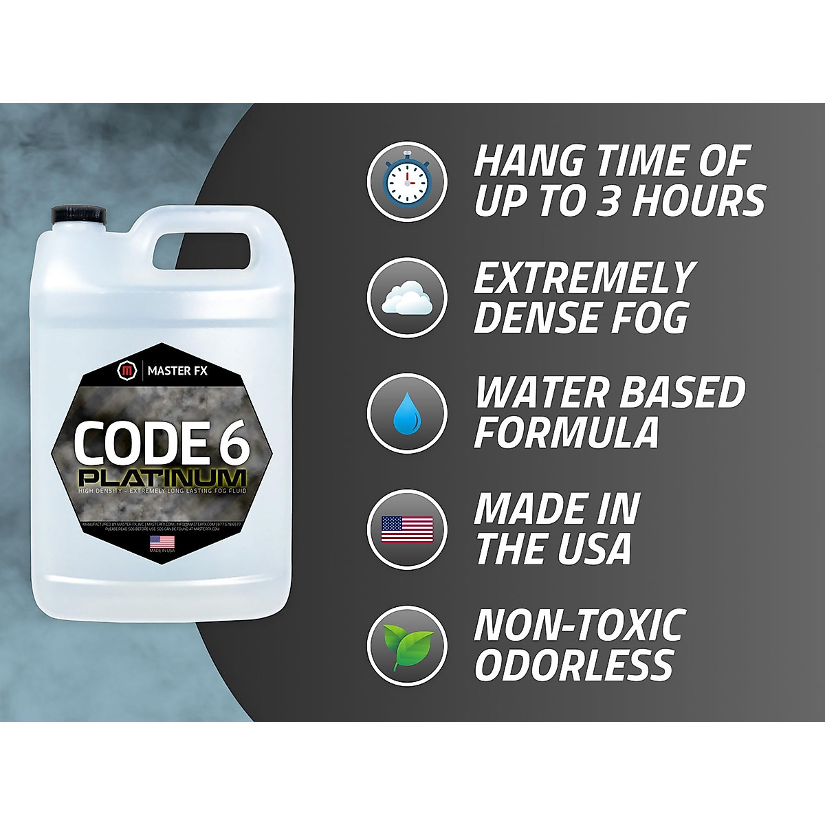 Code 6 Platinum ® - Extreme High Density - Extremely Long Lasting - HDF Organic Fog Machine Fluid, USA Made, Water Based - 1 Gallon