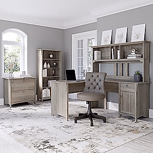 Bush Furniture Salinas L-Shaped Storage | Study Table with Drawers & Cabinets | Home Office Computer Desk, 60W, Driftwood Gray