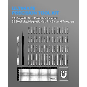 Mini Electric Screwdriver, 70 in 1 Precision Screwdriver Kit with 64 S2 Magnetic Bits, 5 Torque Levels, LED Screen Display, Rechargeable Power Screwdriver, Precision Work Set for Laptop Phone Watch
