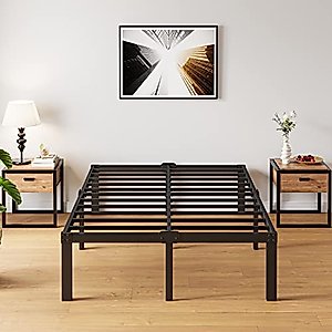 Gdduck 18 Inch Queen Size Bed Frame Platform Metal Bed Frame with Storage，Sturdy Steel Frame No Box Spring Needed,Black Frame Heavy Duty Noise-Free,Easy Assembly，Support up to 3500lbs