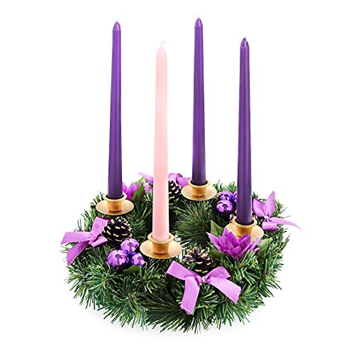 Elite Christmas Products Advent Candle Set. Made in The USA Self Fitting End. Premium Hand Dipped Candles, Dripless, 4 Pack - 3 Purple, 1 Pink