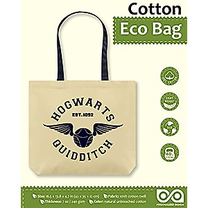 Personalized.Design Tote Bag ''Quidditch - Hogwarts. Est.1092'' - Harry Potter Cotton Canvas Organic Shoulder Craft Bag - Christmas Gifts Purse, Beige (ECBG-007)