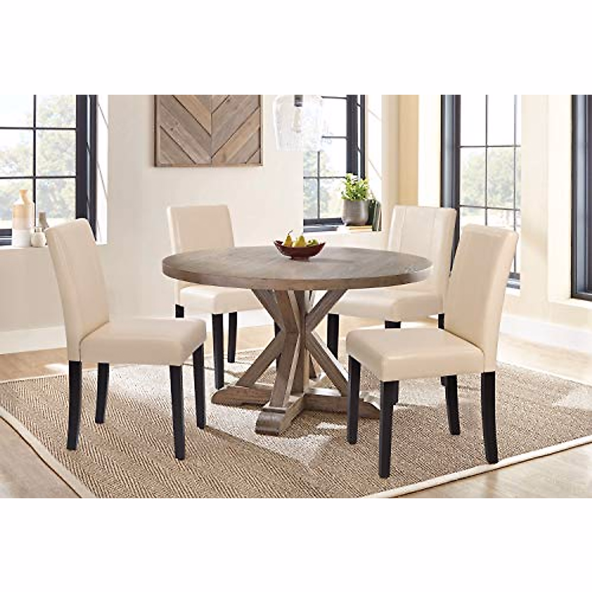 VICTONE Dining Chairs PU Leather Modern Urban Style Home Kitchen Armless Side Chair with Solid Wood Legs Living Room Chairs Set of 4 (Beige White)