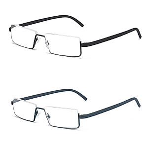 COVESATO 2 Pack Half Frame Reading Glasses for Men and Women Lightweight Computer Readers with Portable Case 3.00