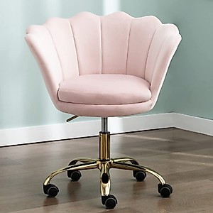 CIMOTA Desk Chair Velvet Task Chair Home Office Chair Adjustable Swivel Rolling Vanity Chair with Wheels for Adults Teens Bedroom Study Room, Light Pink